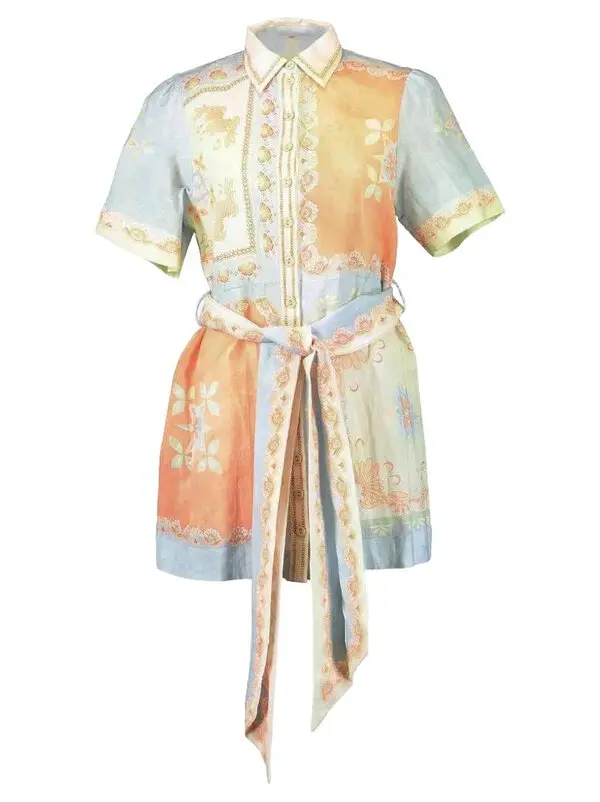 KATE FORD Floral Print Belted Shirt Dress - Blue