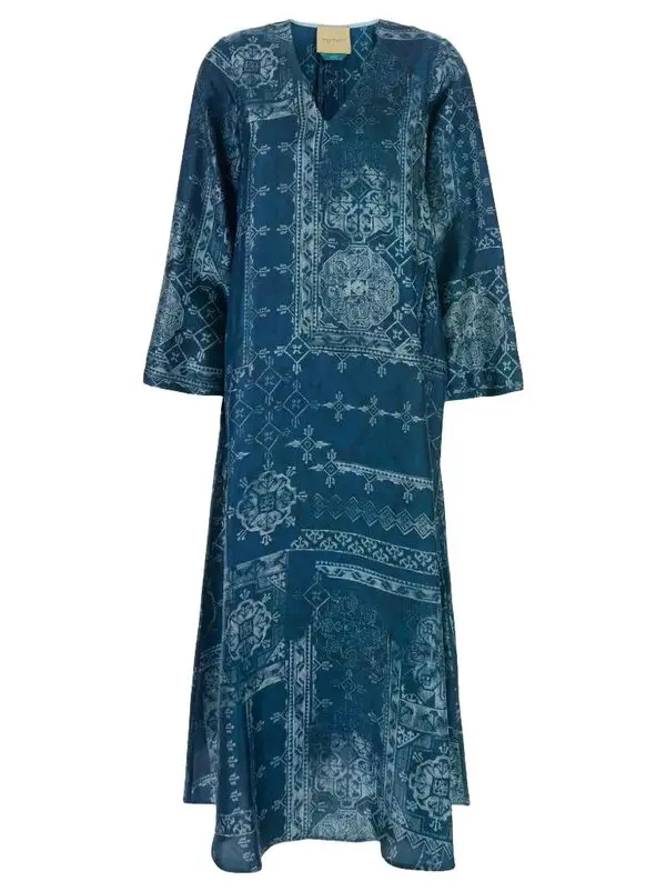Momoni Garcia V-neck Patterned Midi Dress - Blue