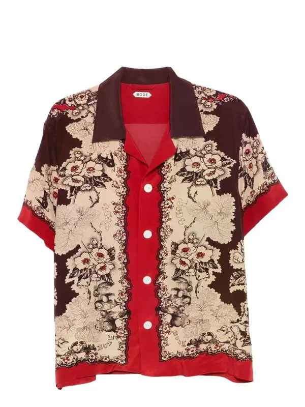 BODE Storybook Floral-print Short-sleeve Shirt - Red