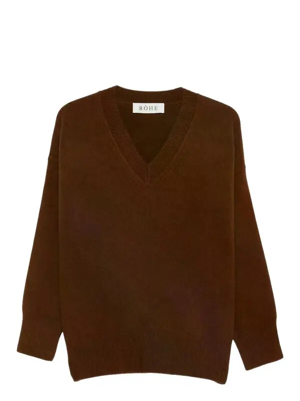 RÓHE V-neck Knitted Sweater - Brown