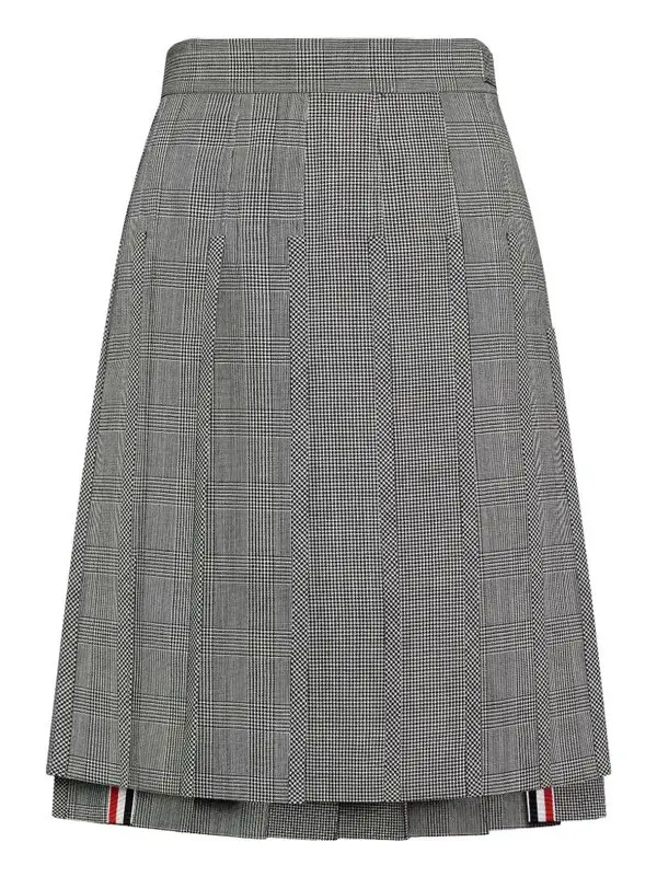 Thom Browne Houndstooth Pleated Midi Skirt - Grey