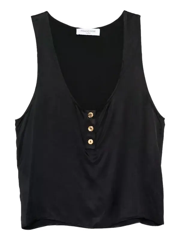 Françoise Button V-neck Top - Black