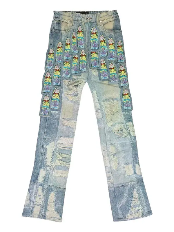 WHO DECIDES WAR BY EV BRAVADO Coliseum Fusion Distressed Cropped Jeans - Blue