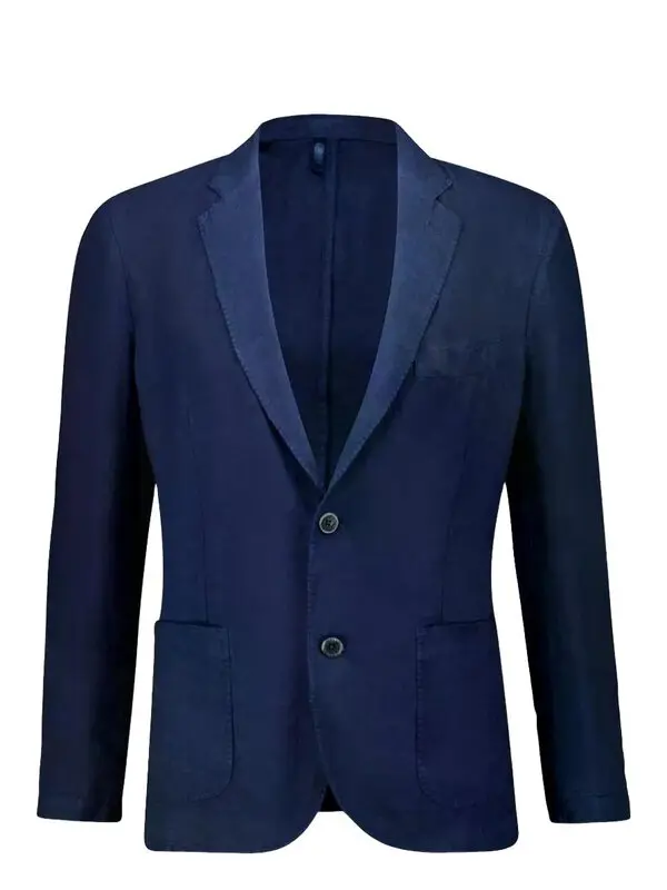 120% Lino Buttoned V-neck Blazer - Blue
