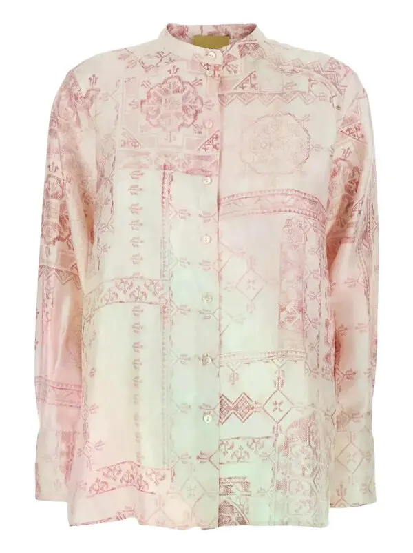 Momoni Patterned Band Collar Shirt - Pink