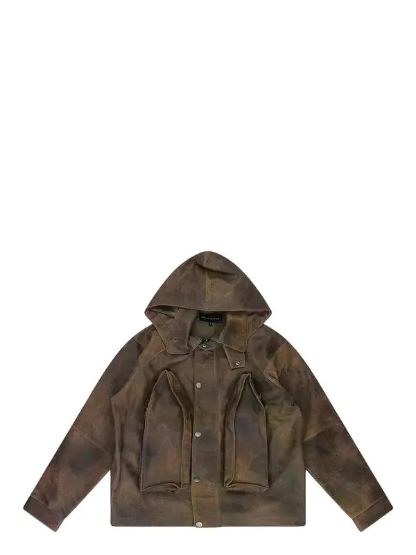 WHO DECIDES WAR Hooded Pocket Leather Jacket - Brown