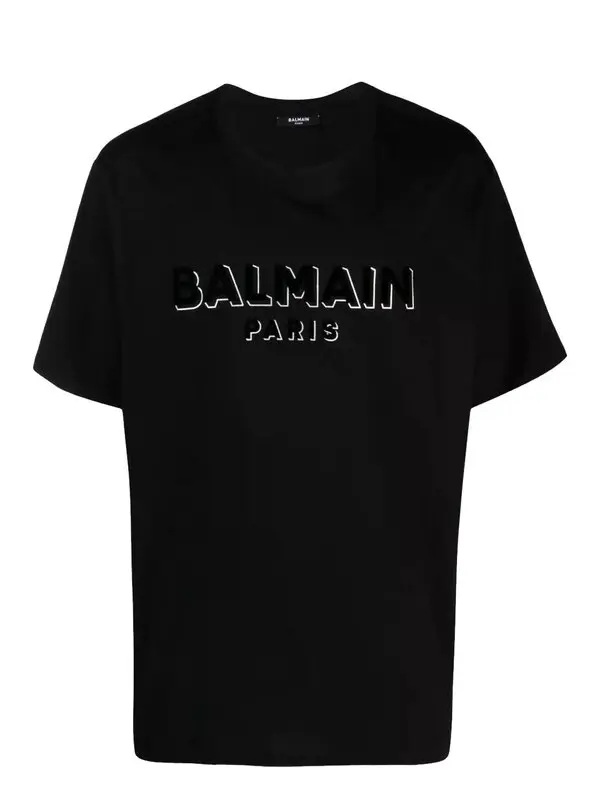 Balmain Flocked-logo Cotton T-shirt - Black