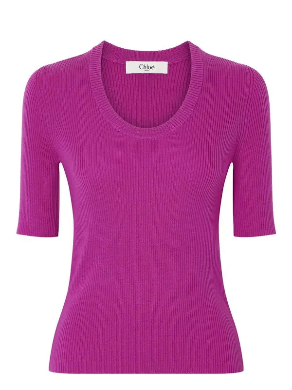 Chloé Ribbed Wool Top - Pink