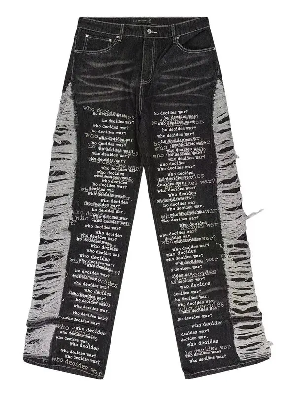 WHO DECIDES WAR BY EV BRAVADO Ultra Flare Scripture Distressed Jeans - Black