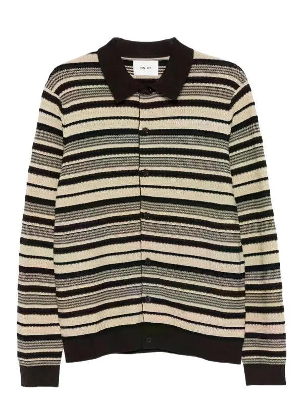 Nn07 Nolan Ls Polo Striped Cardigan - Neutrals