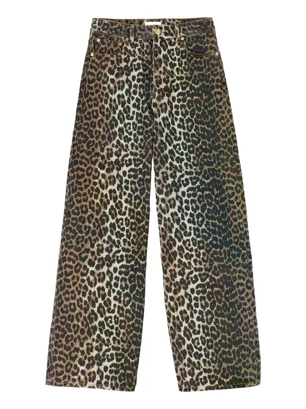 GANNI Leopard-print Denim Jeans - Brown
