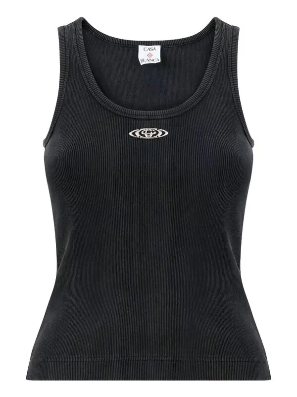 Casablanca Ribbed Logo Tank Top - Black