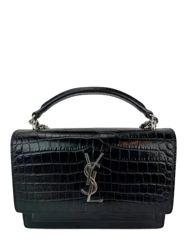 Saint Laurent Crocodile Embossed Chain Tote Bag - Black