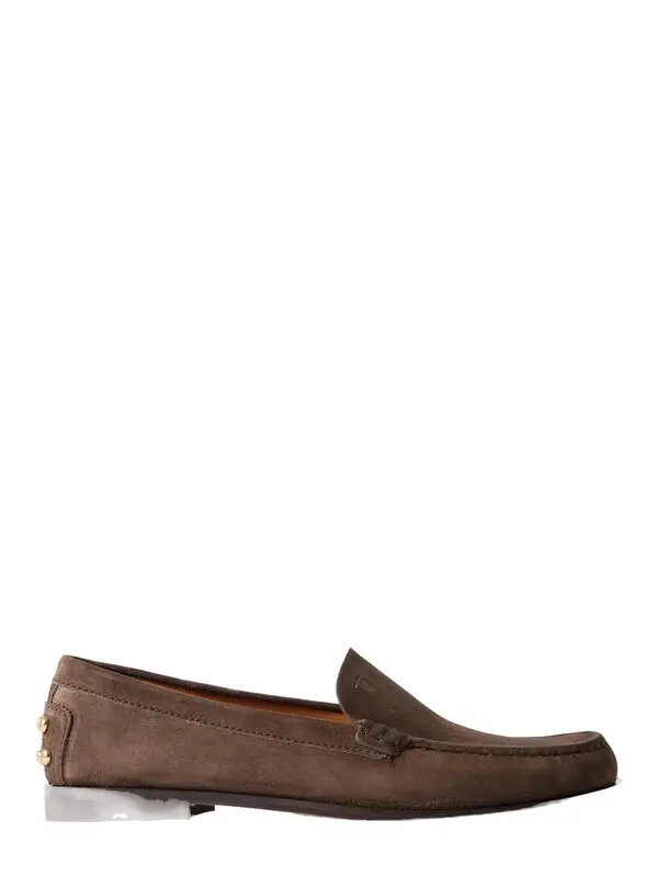 TOD'S Studded Suede Loafers - Brown