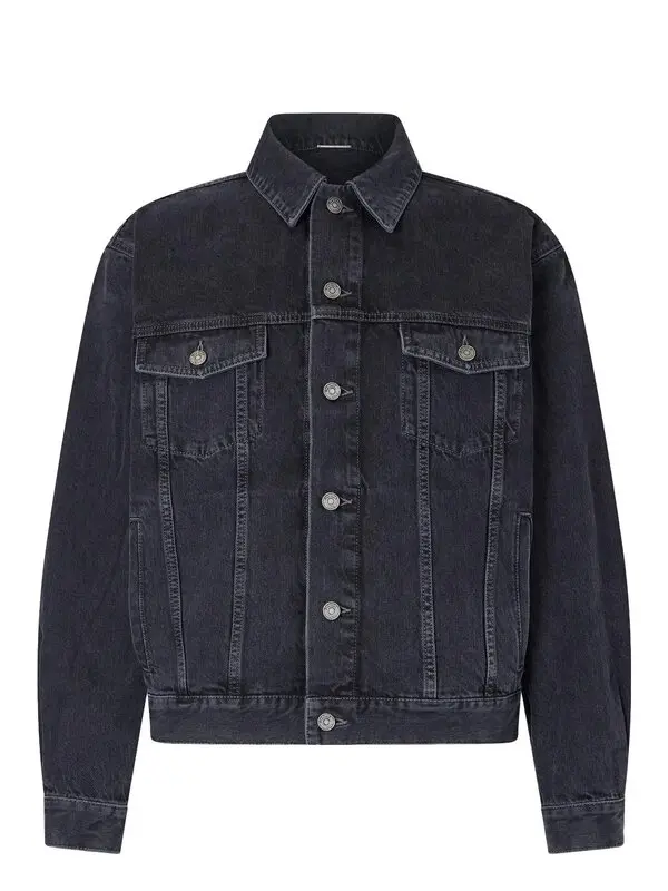 Saint Laurent Leather-trimmed Denim Trucker Jacket - Black