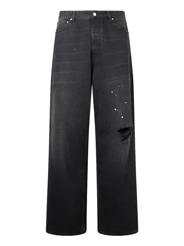 Vetements Paint-splattered Distressed Straight-leg Jeans - Black