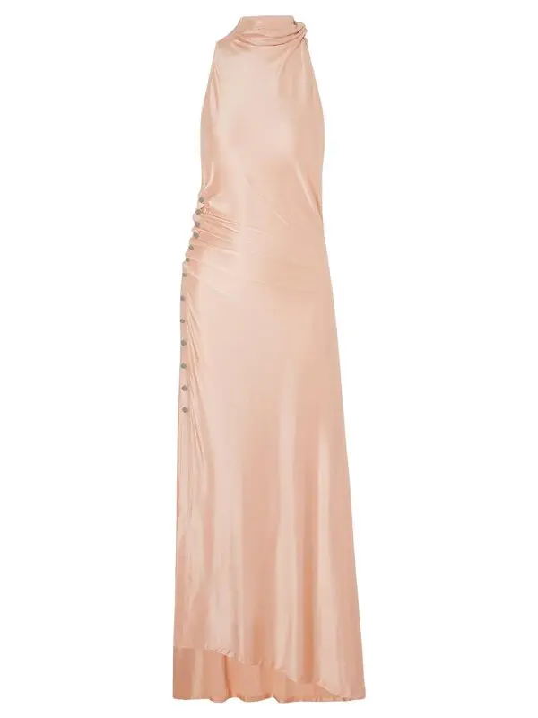 Rabanne Embellished Gathered Satin Midi Dress - Orange