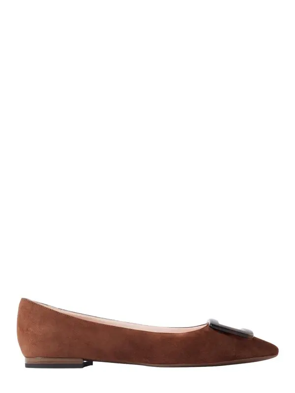 ROGER VIVIER Gommettine Buckled Suede Ballet Flats - Brown