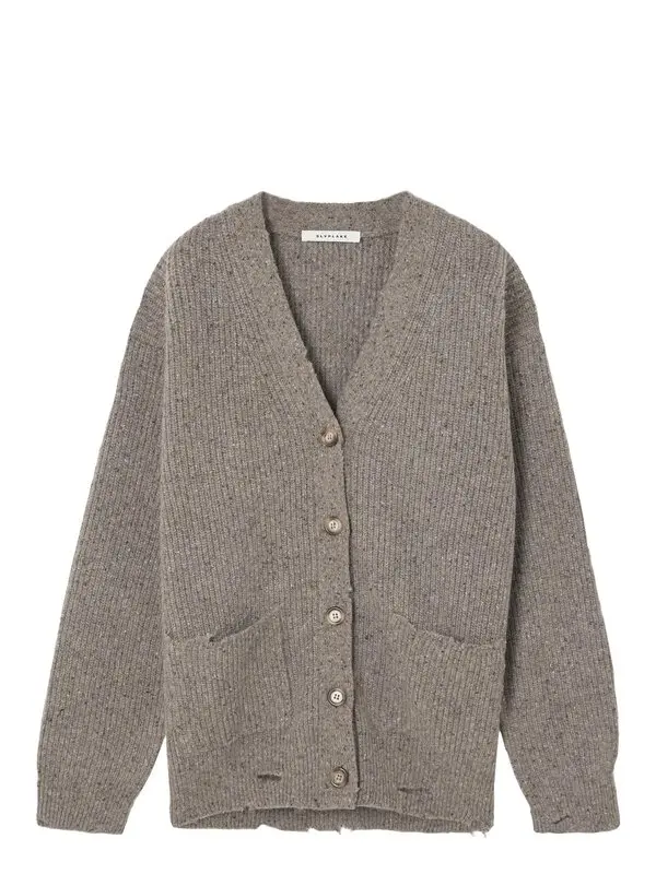 SLVRLAKE Venice Distressed Ribbed Merino Wool Cardigan - Gray