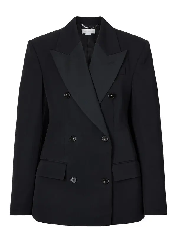 Stella McCartney Double-breasted Wool Blazer With Twill Trim - Black