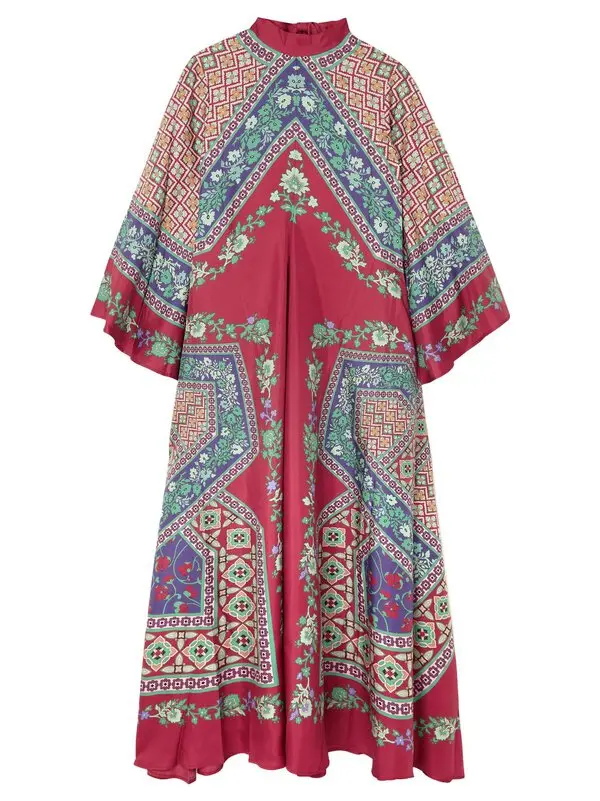 La DoubleJ Magnifico Printed Silk Maxi Dress - Red