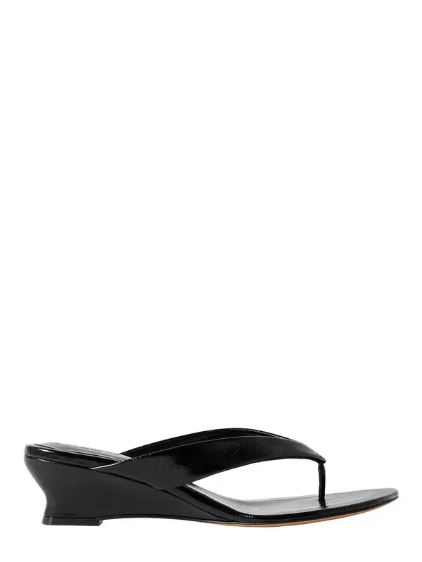 Le Monde Beryl Eel-effect Leather Wedge Sandals - Black