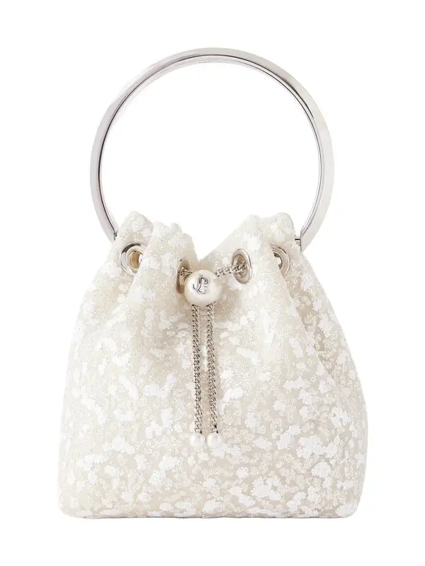 JIMMY CHOO Bon Bon Faux Pearl-embellished Tulle Bucket Bag - Ivory