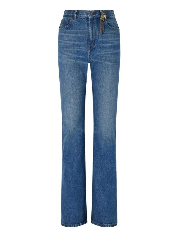 Chloé Embellished High-rise Straight-leg Organic Jeans - Blue