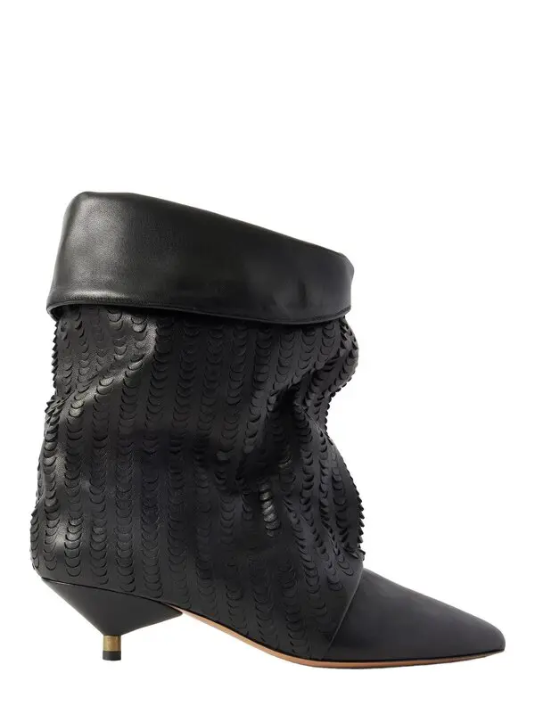Isabel Marant Edrik Gathered Perforated Leather Ankle Boots - Black