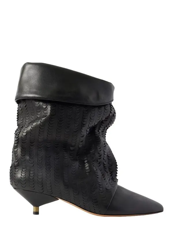Isabel Marant Edrik Gathered Perforated Leather Ankle Boots - Black