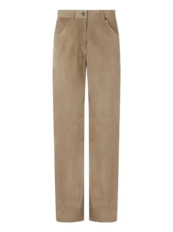 Brunello Cucinelli Embellished Paneled Suede Wide-leg Pants - Brown