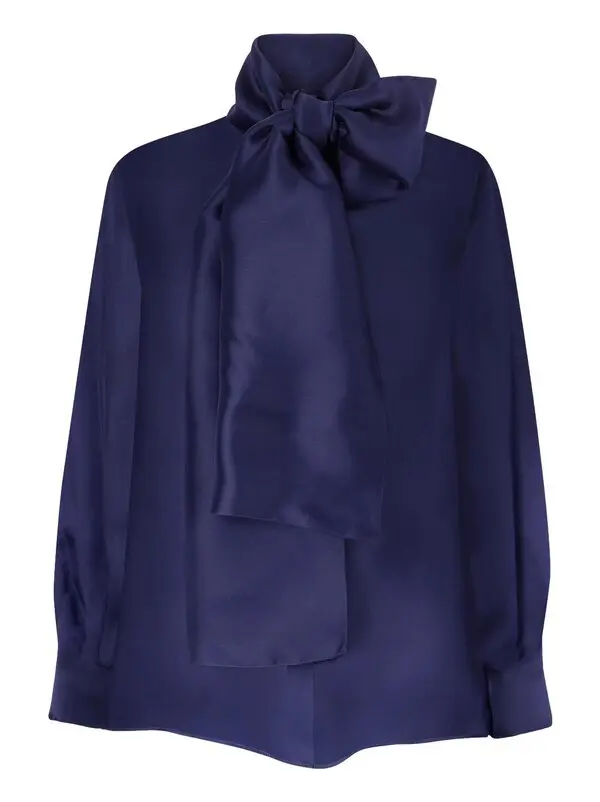 Another Tomorrow Bow-embellished Silk-organza Blouse - Indigo