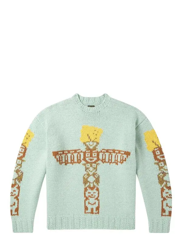 Kapital Peckish Totem Pole Intarsia Wool Sweater - Blue