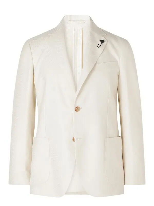 LARDINI Roma Embellished Herringbone Suit Jacket - Neutrals