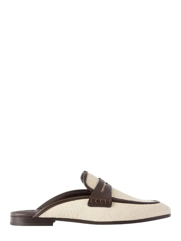 Brunello Cucinelli Leather-trimmed Raffia Mules - Neutrals