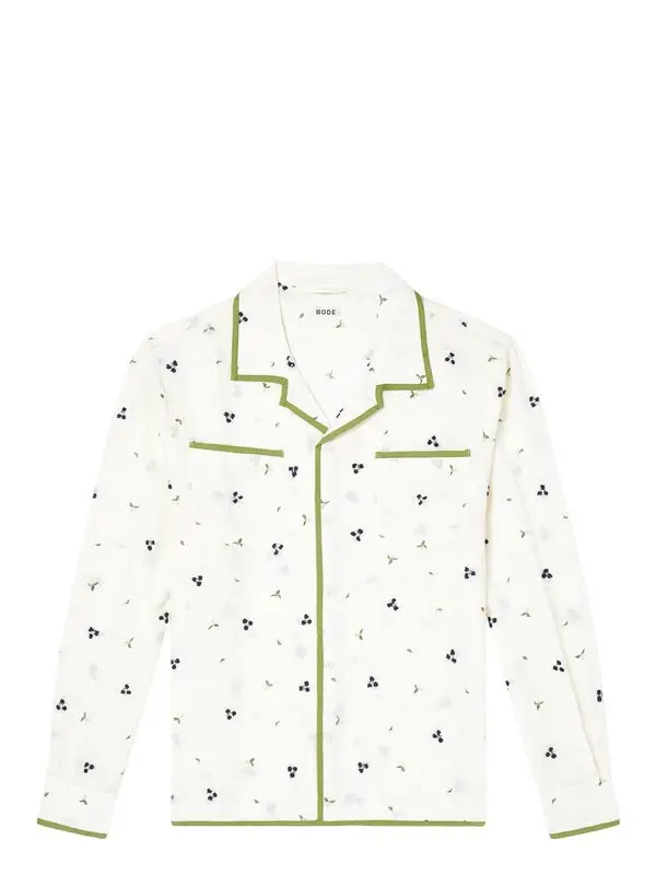 BODE Blackberry Patch Camp-collar Embroidered Linen Shirt - White