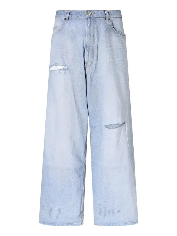 Balenciaga Wide-leg Distressed Jeans - Blue