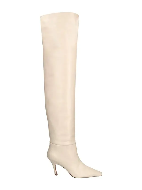 Amina Muaddi Leather Jamie Over-the-knee Boots 80 - Beige