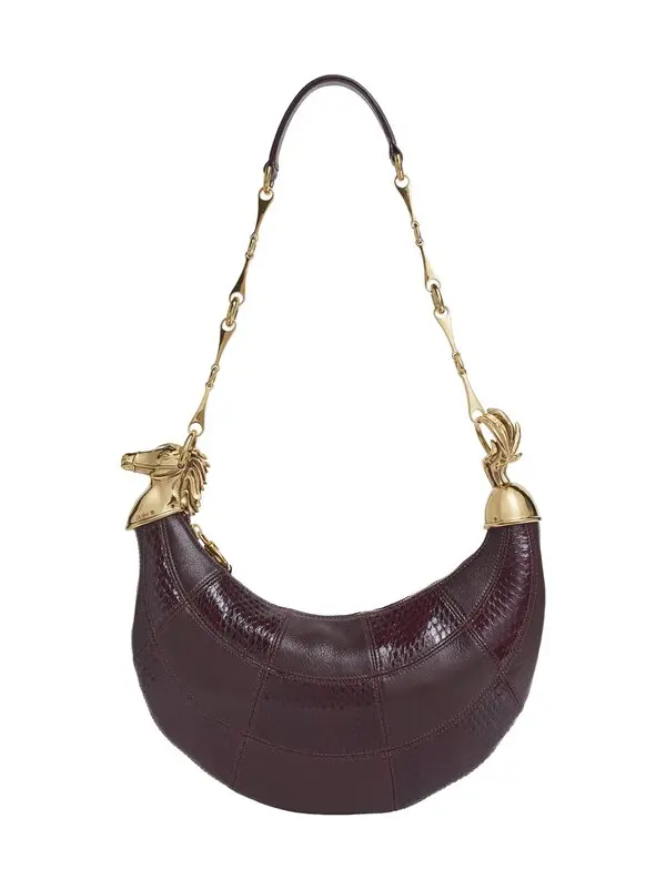 Chloé Leather And Snakeskin Chain Horse Shoulder Bag - Purple
