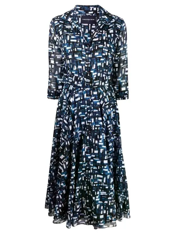 Samantha Sung Printed Shirt Dress - Blue