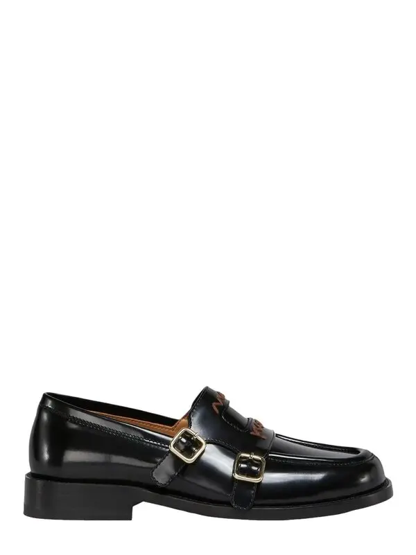 Marni Double Buckle Leather Moccasin - Black