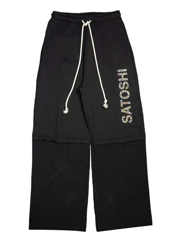 SATOSHI NAKAMOTO Double Layer Studded Sweatpants - Black