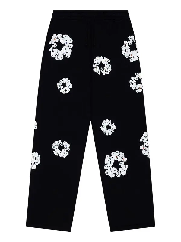 DENIM TEARS Rhinestone Cotton Wreath Sweatpants - Black