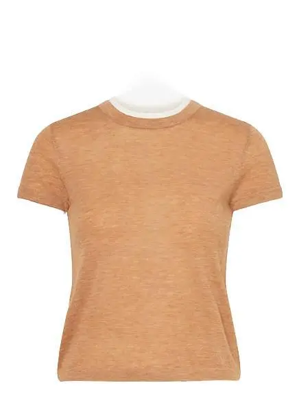 ME+EM Contrast-trim Merino Wool-blend Top - Camel Melange/soft W