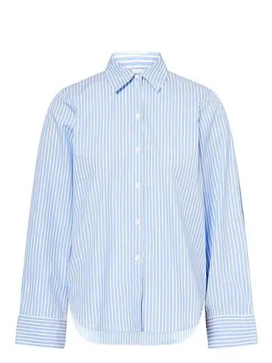 ME+EM Pinstripe Double-cuff Cotton Shirt - Blue/soft White