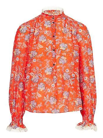 ME+EM Paisley-print Cotton And Silk-blend Shirt - Orange Multi