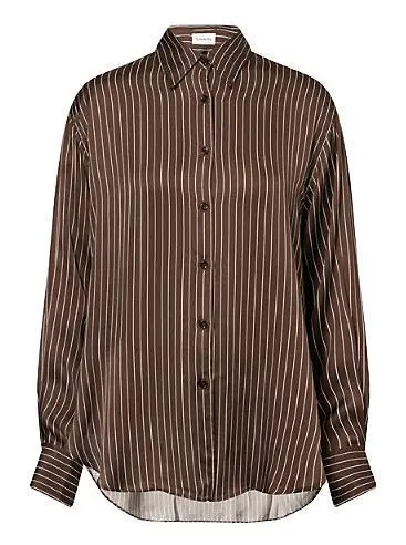 THE FRANKIE SHOP Peri Striped Woven Shirt - Brown/white Pinstripe