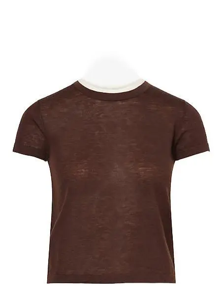 ME+EM Contrast-trim Merino Wool-blend Top - Warm Chocolate/soft