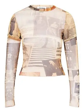 Jean Paul Gaultier Printed Long-sleeve Top - Ecru Light Grey Red