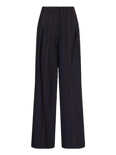 ME+EM Contrast-stitch Wide-leg Wool-blend Trousers - Navy